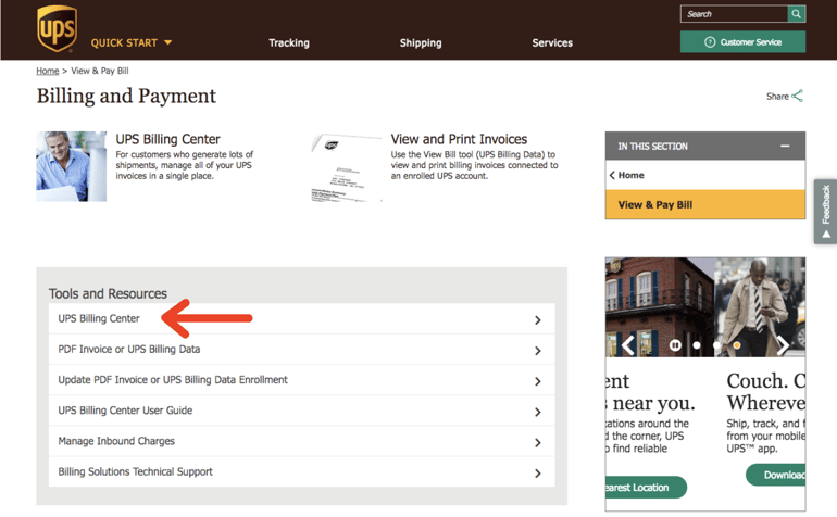 Setting up your UPS Billing Center