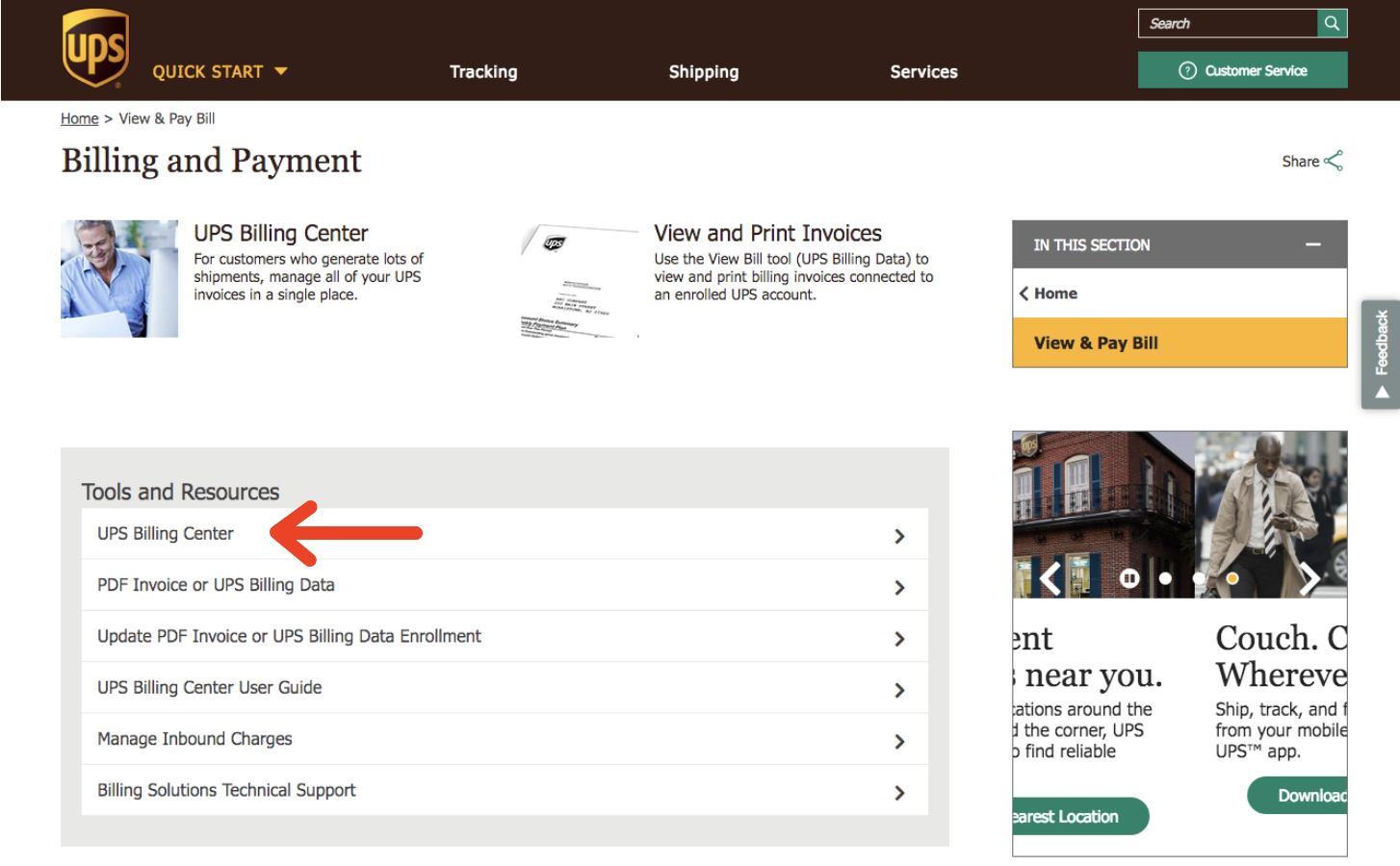 Setting up your UPS Billing Center